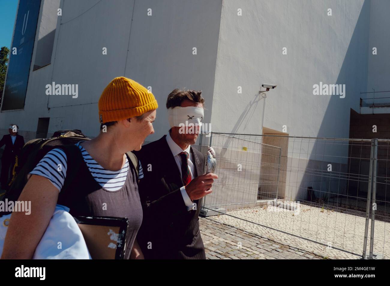 Lisbon, Portugal. 28th JUN 2022. Three blind personas with bandaged ...