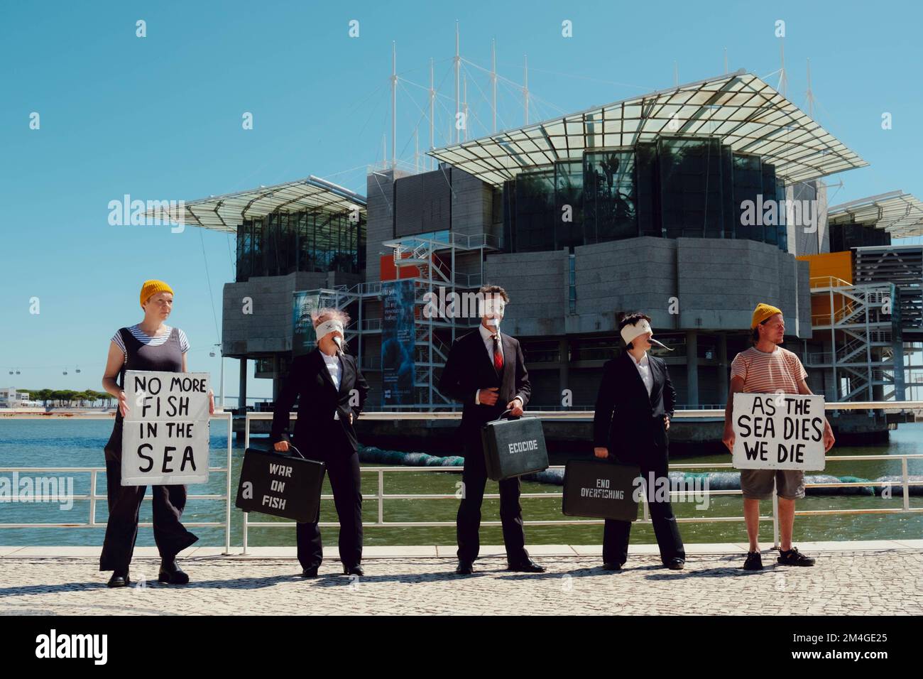 Lisbon, Portugal. 28th JUN 2022. Three blind personas with bandaged ...