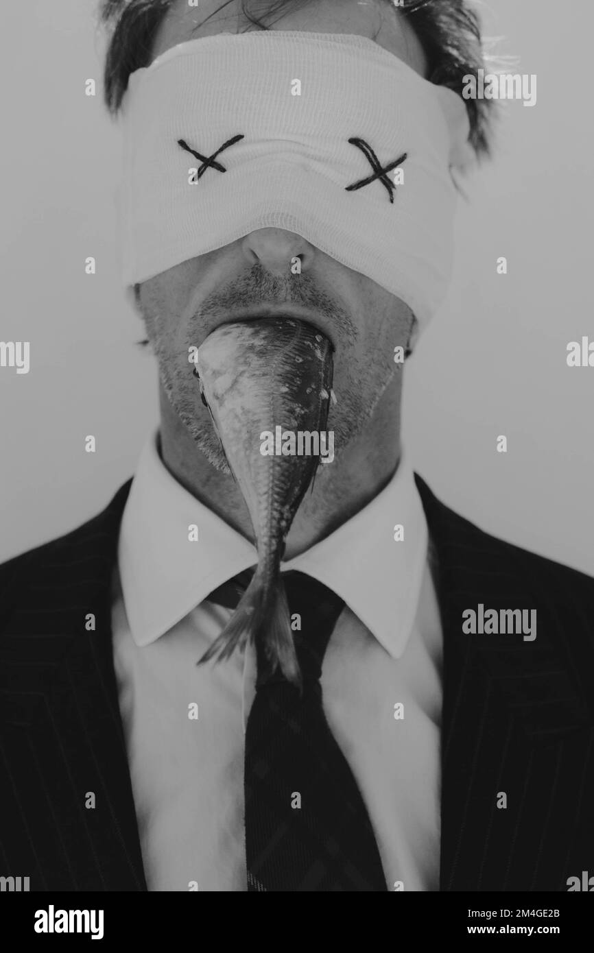 Lisbon, Portugal. 28th JUN 2022. Three blind personas with bandaged ...