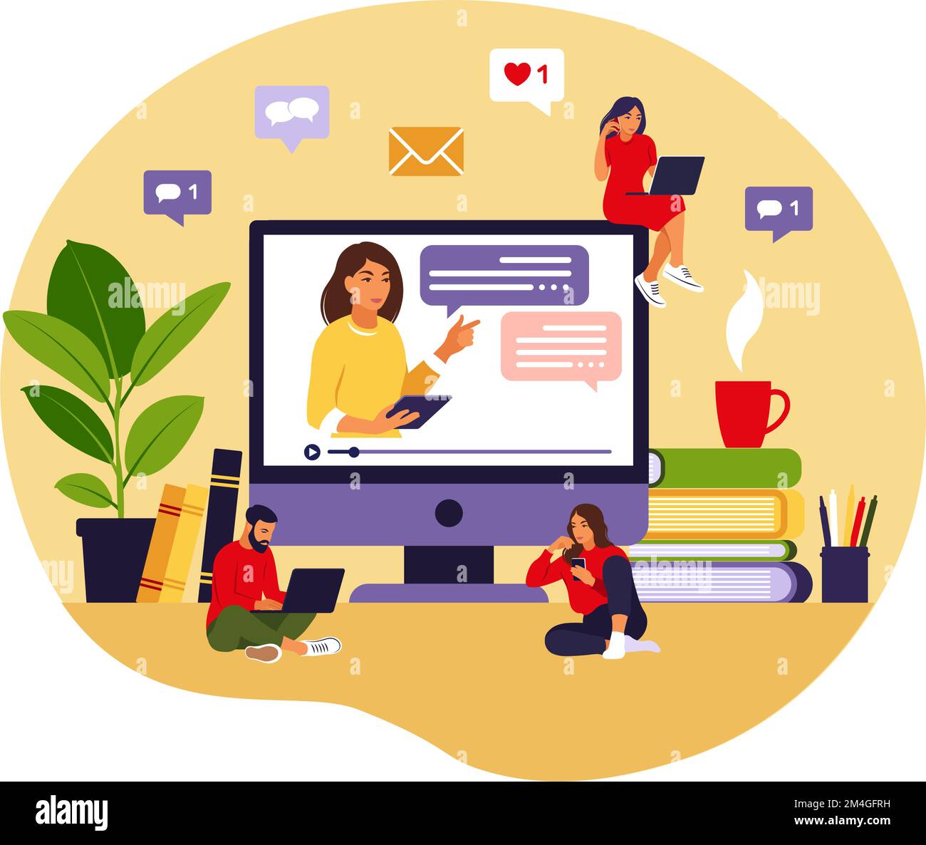 Online learning concept. Teacher at chalkboard, video lesson. Distance ...