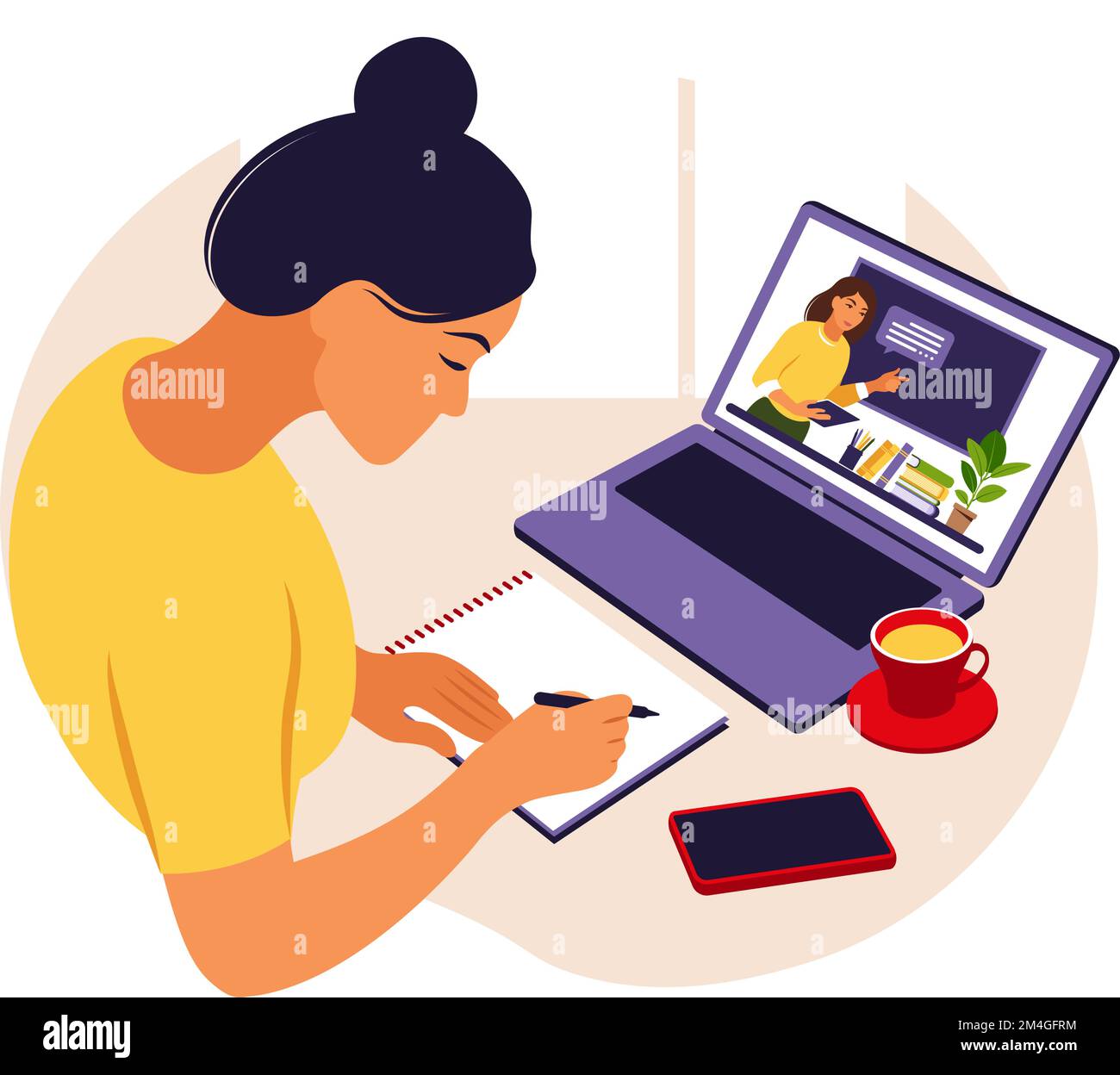 Girl study at computer. Online learning concept. Video lesson. Distance ...