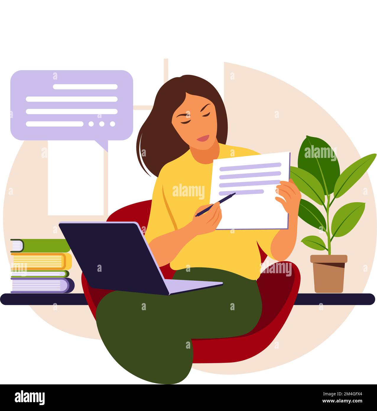 Online learning concept. Teacher with lesson book behind laptop, video ...