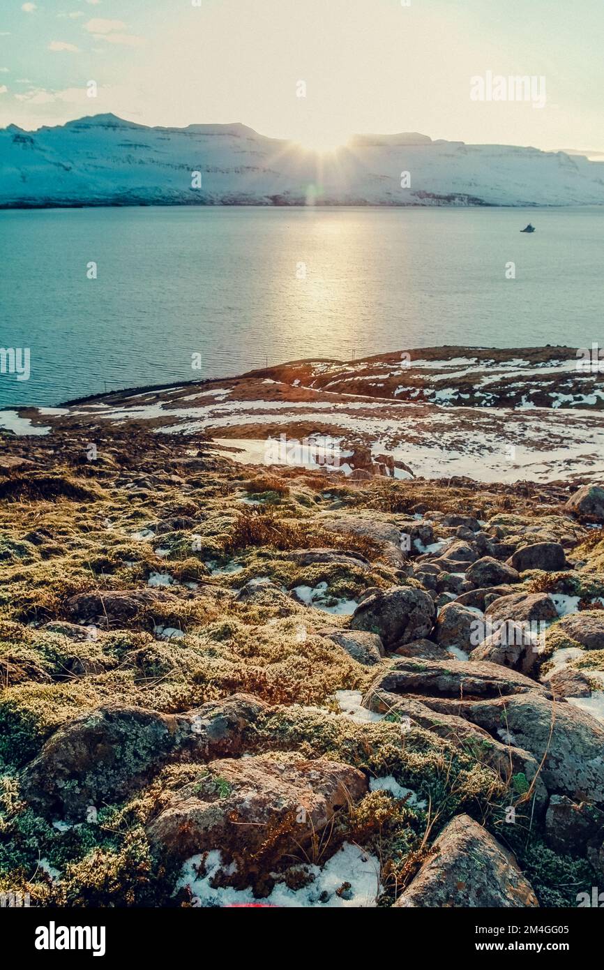 Rock coast of cold sea landscape photo Stock Photo - Alamy