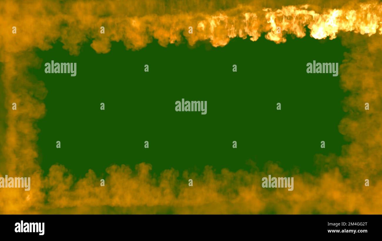 Square burning fire frame on green chromakey, isolated - object 3D ...