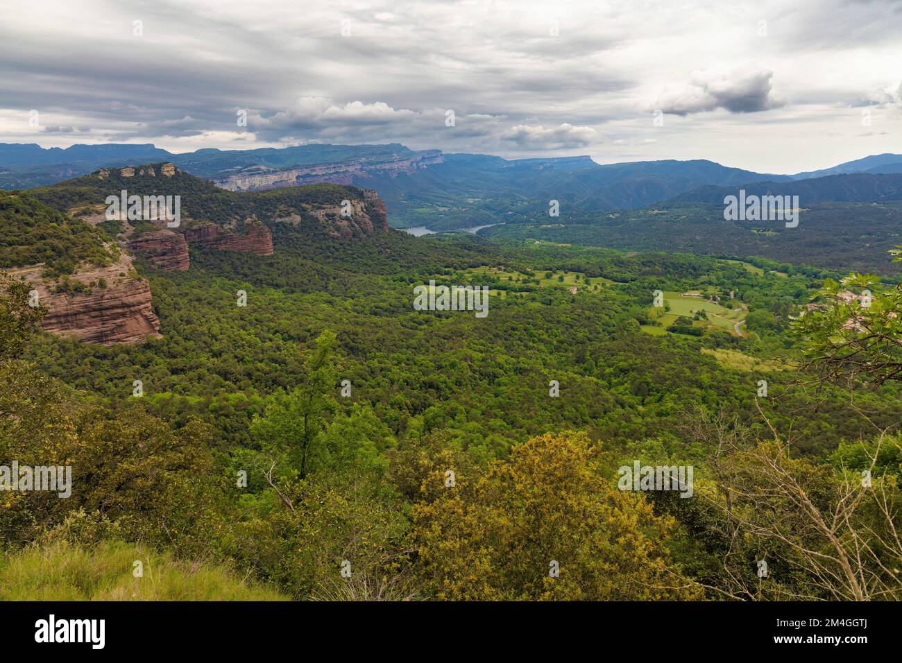 Aerial panoramic view of the Guilleries Natural Park with the Tavertet ...