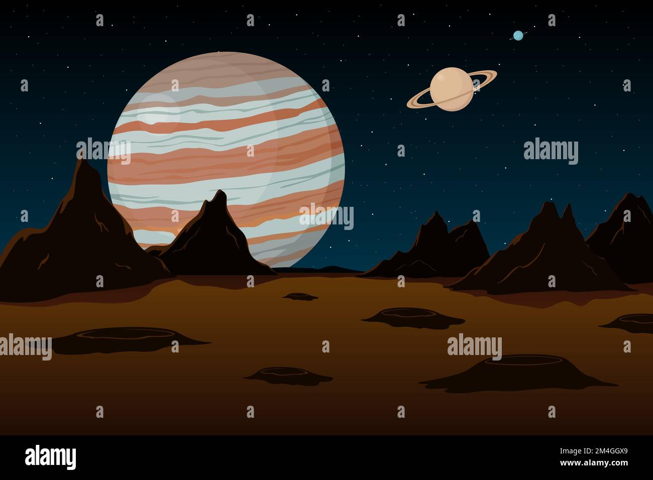 View of Jupiter and Saturn from Mars. Vector illustration Stock Vector ...
