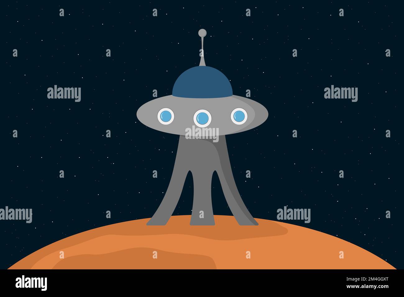 Alien spaceship stand on planet surface. Vector illustration Stock ...
