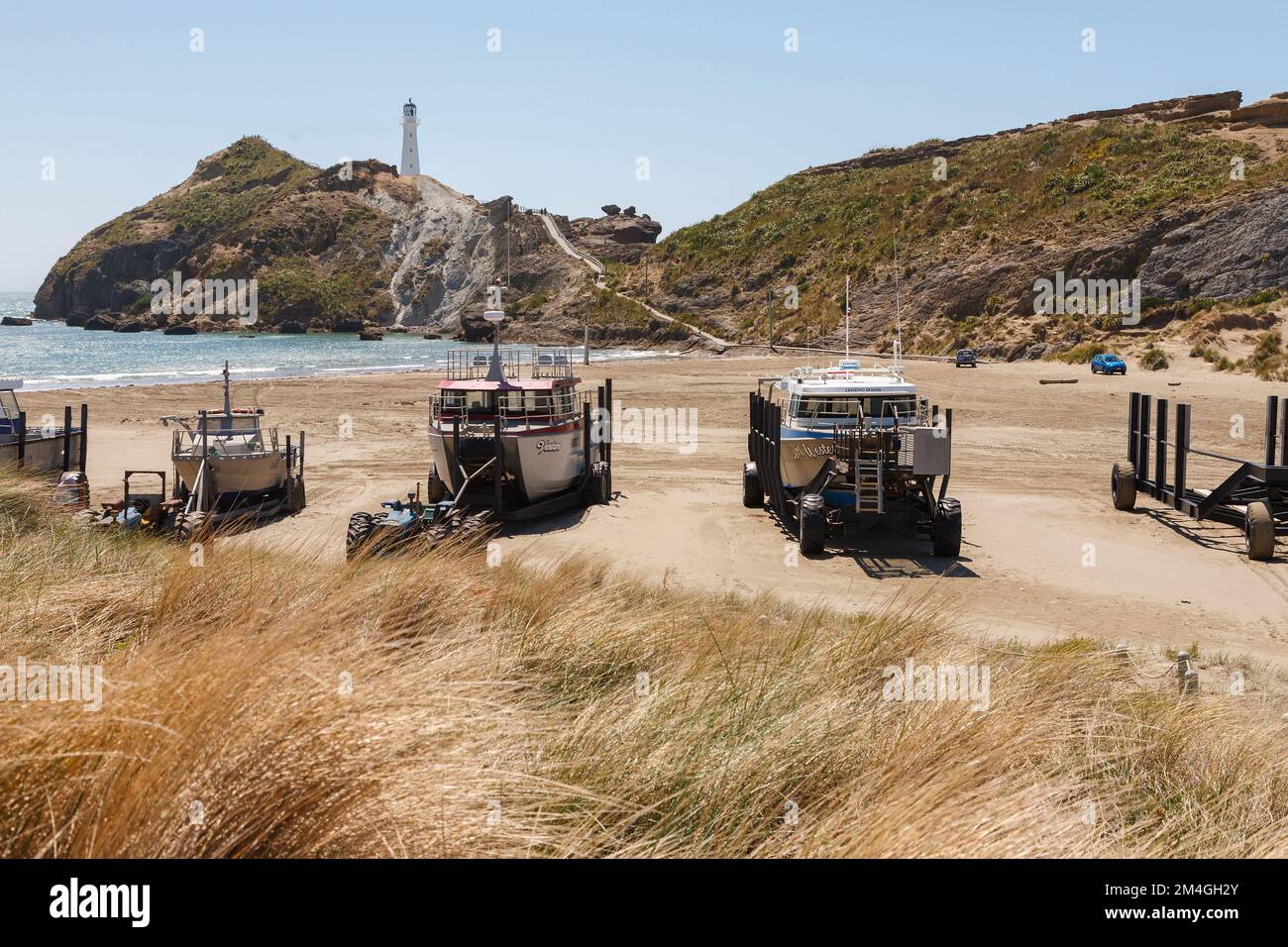 fishing boats castlepoint new zealand Stock Photo - Alamy