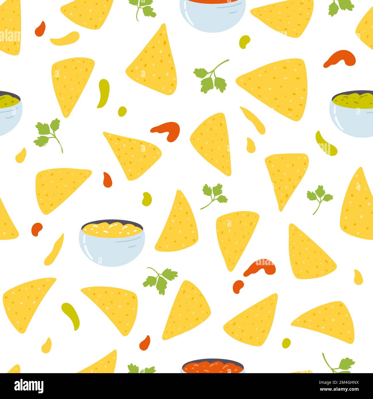 Seamless pattern with tortilla chips in cartoon flat style. Hand drawn ...