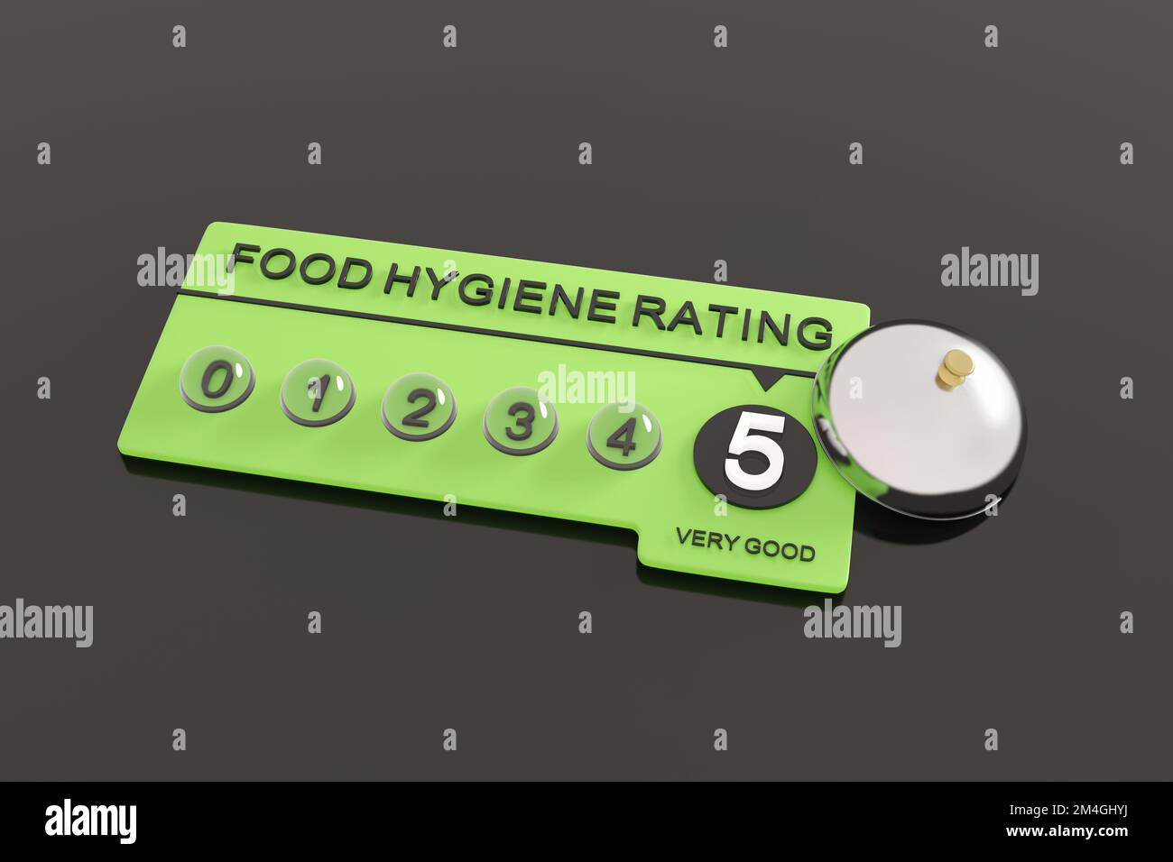 Green label showing a food hygiene rating of 5 with a stainless steel ...
