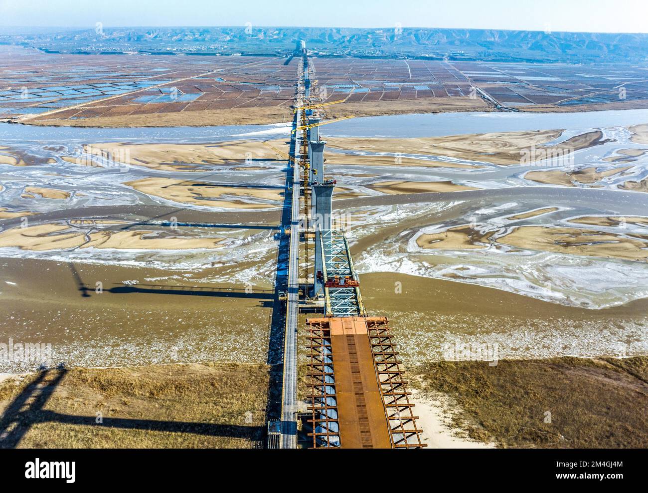 Aerial photo shows the construction site of the Yellow River Bridge in ...