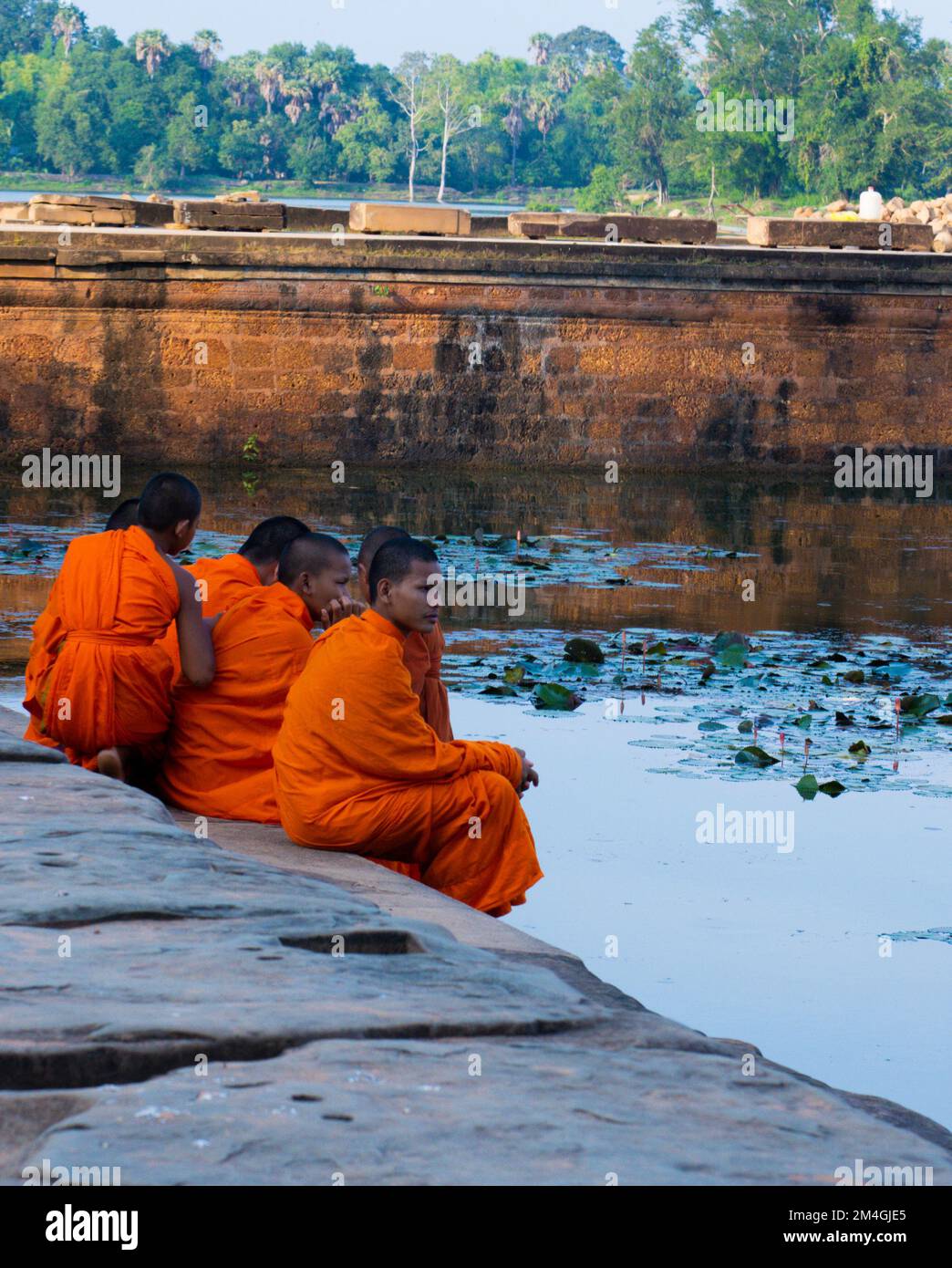 Buddhist Monks in Orange Robes in Angkor Wat, Siem Reap, Cambodia, 6th ...