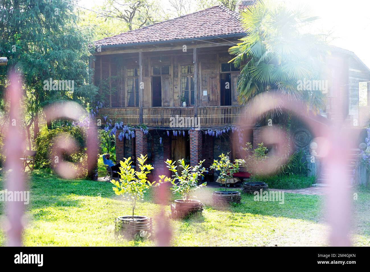 Beautiful traditional wooden house of Menabde Winery near Ozurgeti city ...