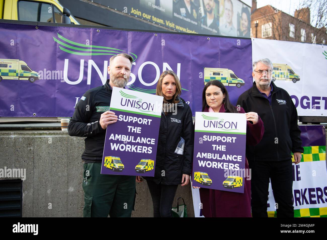 London, UK. 21th Dec, 2022. Members of staff outside Waterloo ambulance ...
