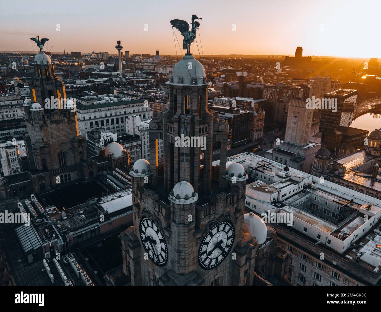 Royal Liver Building in Liverpool, England by Drone Stock Photo - Alamy