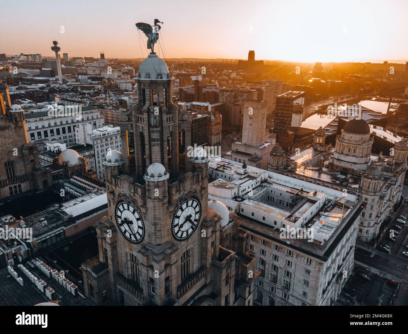Royal Liver Building in Liverpool, England by Drone Stock Photo - Alamy