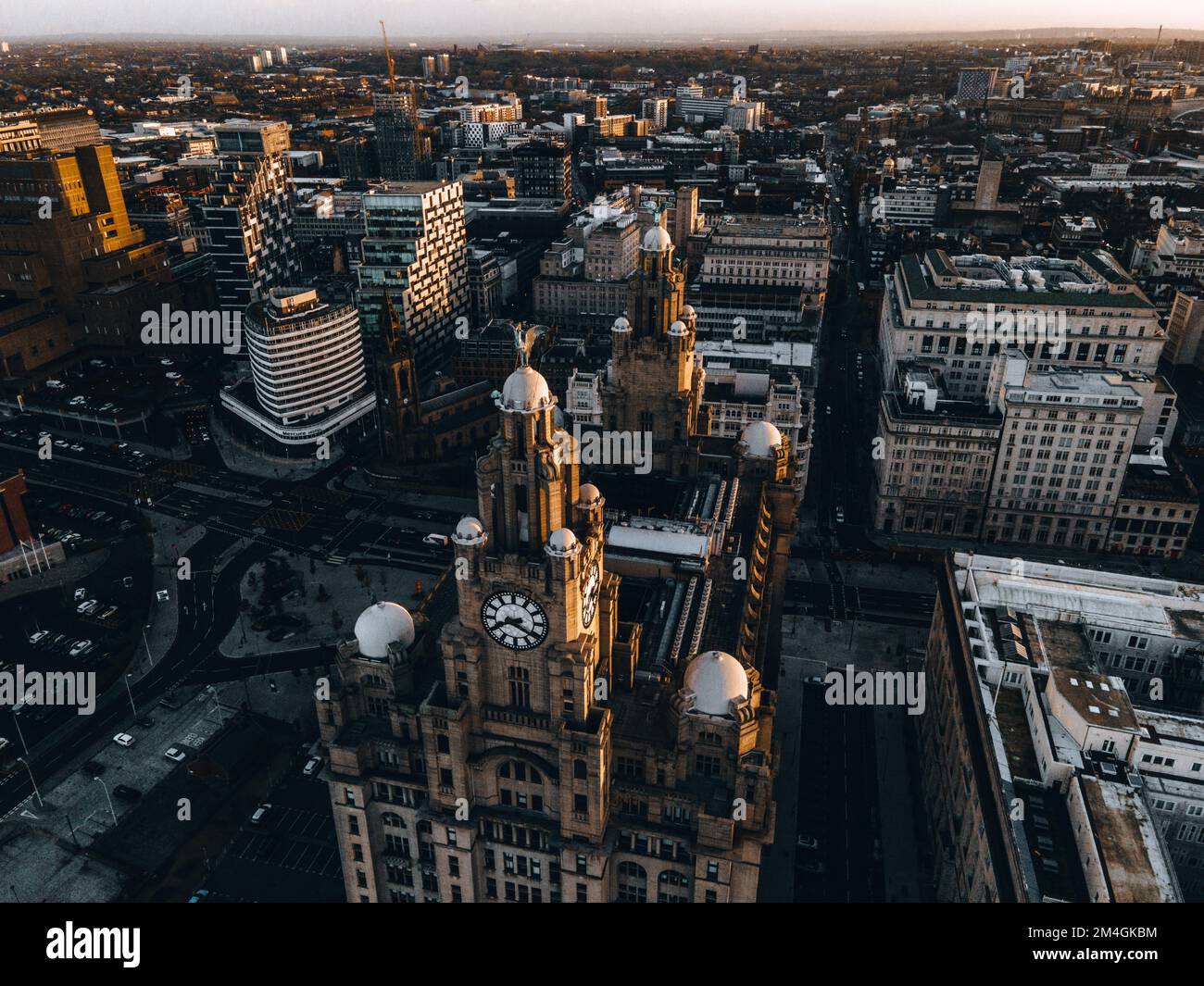 Royal Liver Building in Liverpool, England by Drone Stock Photo - Alamy