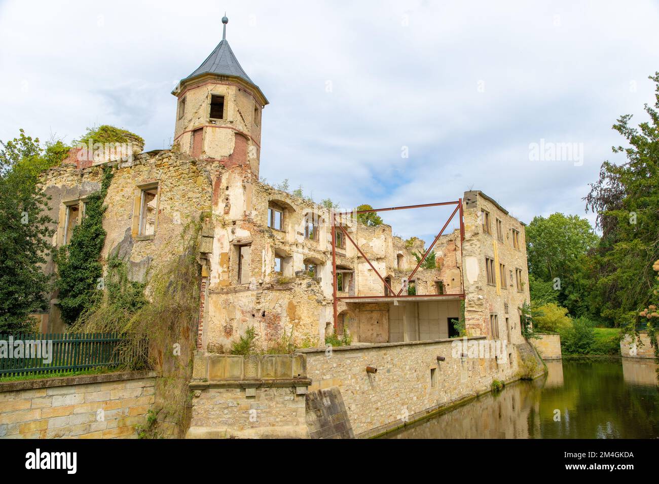 Castle ruin in Harbke in Germany, overgrown with vines. High quality ...