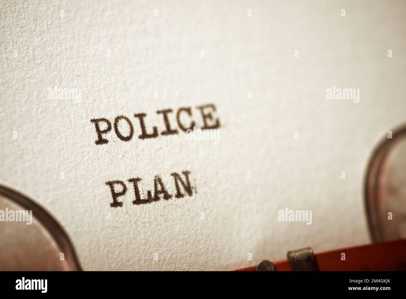 Police plan phrase written with a typewriter Stock Photo - Alamy