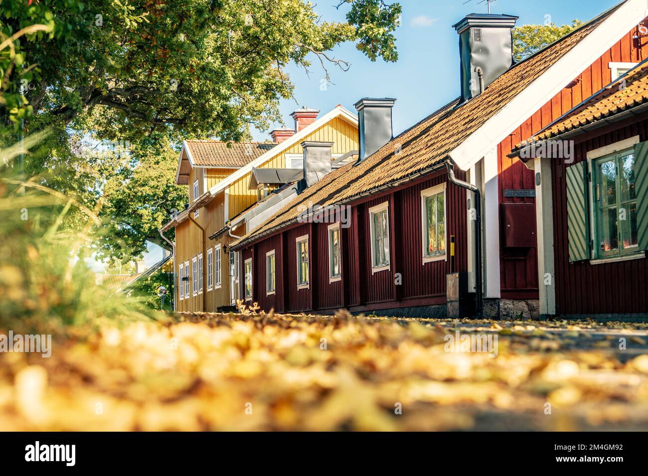 A beautiful view of a street with houses at daytime in autumn Stock ...