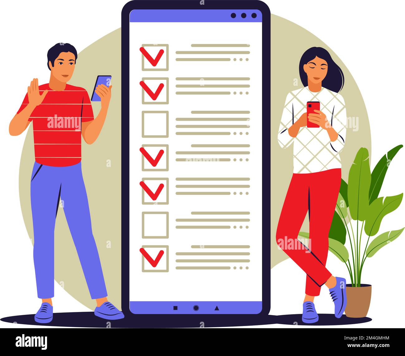 To do list concept. People is standing near large to do list on phone ...