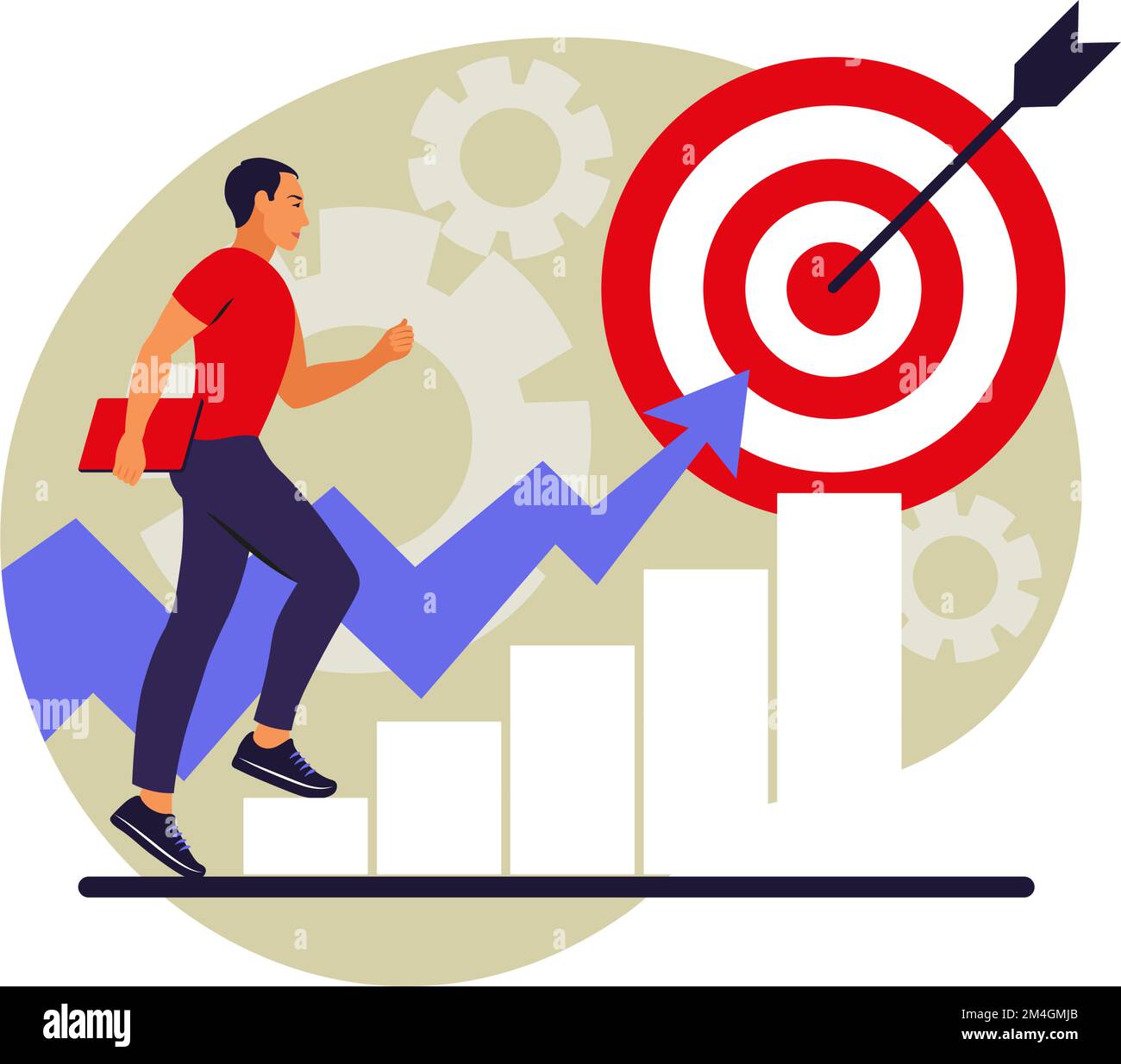 In progress. Man run to their goal. Vector illustration. Flat Stock ...