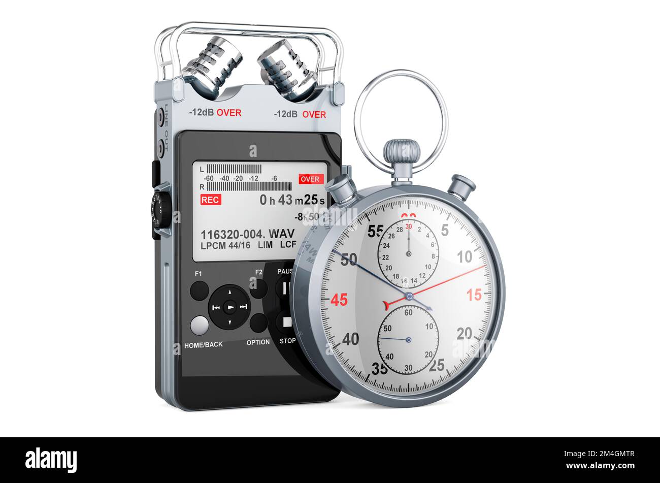 Digital voice recorder with stopwatch, 3D rendering isolated on white ...