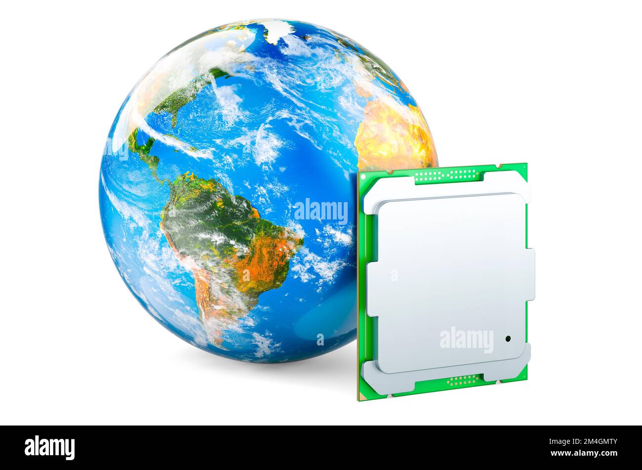 CPU with Earth Globe, 3D rendering isolated on white background Stock ...