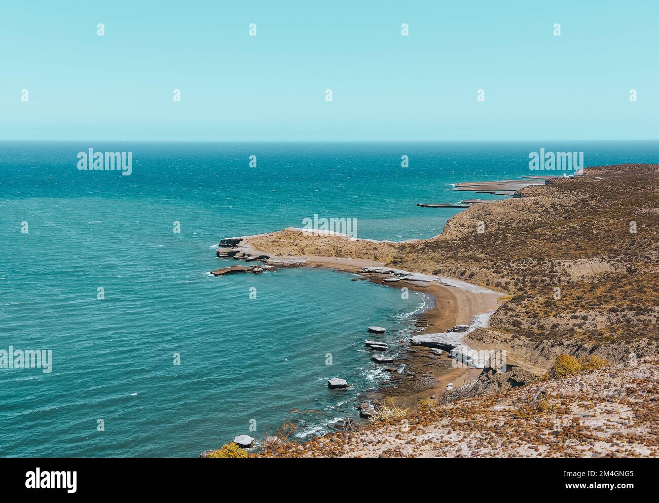 Natural viewpoint of the Patagonian coastline in Peninsula Valdes, a ...