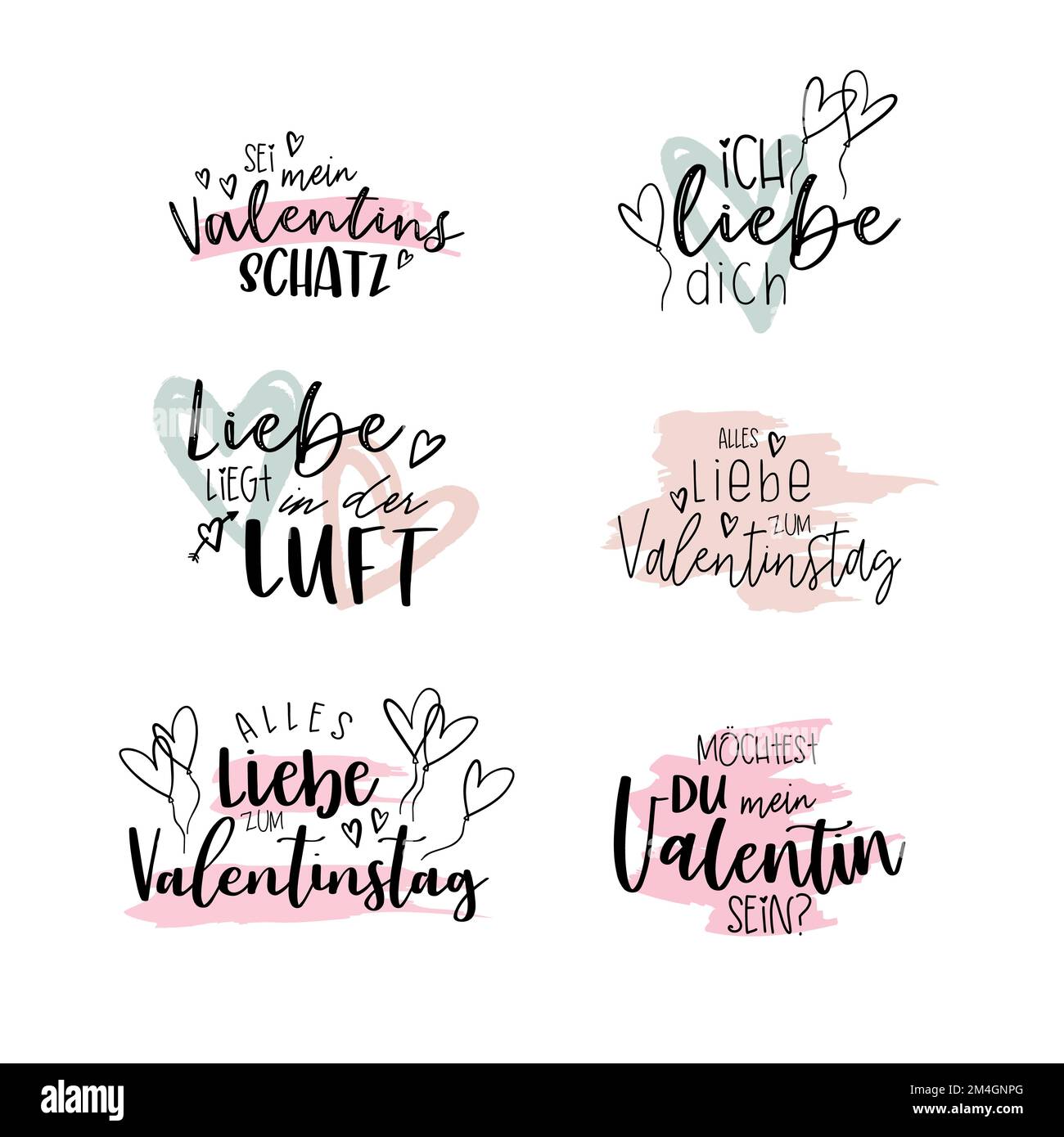 Valentines day german language lettering, various sayings like "Be my ...