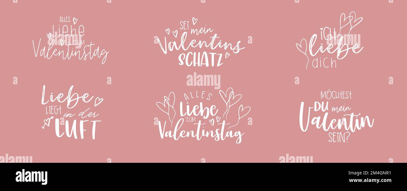 Valentines day german language lettering, various sayings like "Be my ...