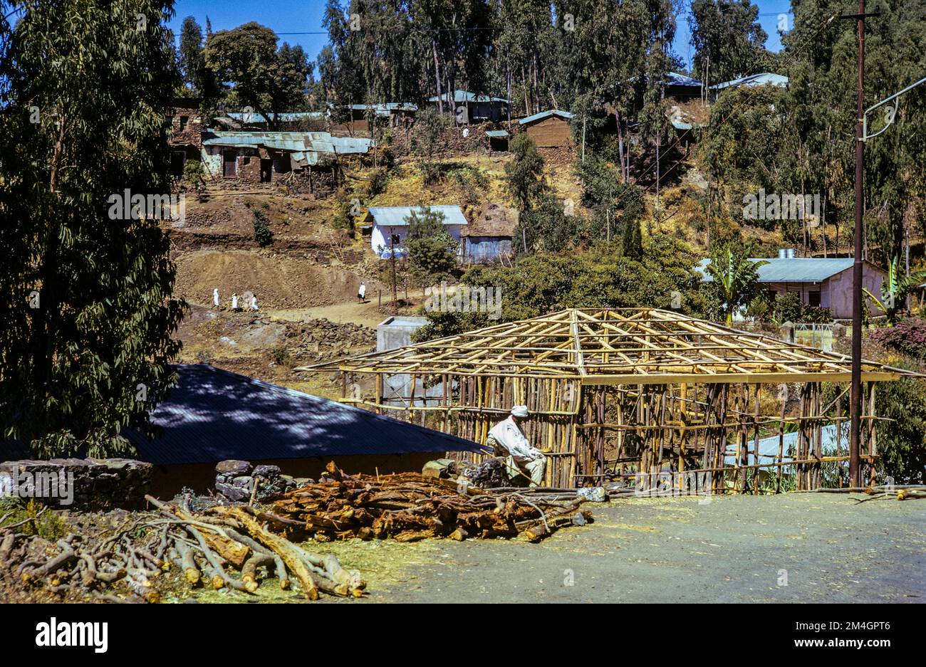 Ethiopia, 1970s, Lalibela village, hut construction, Amhara region ...