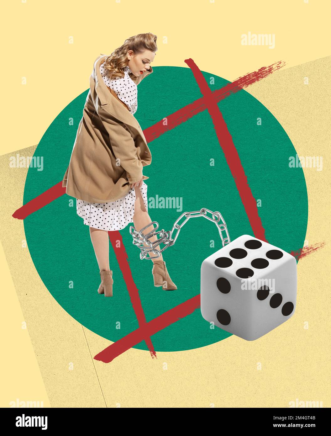 Contemporary art collage. Creative design. Game addiction. Young oman ...