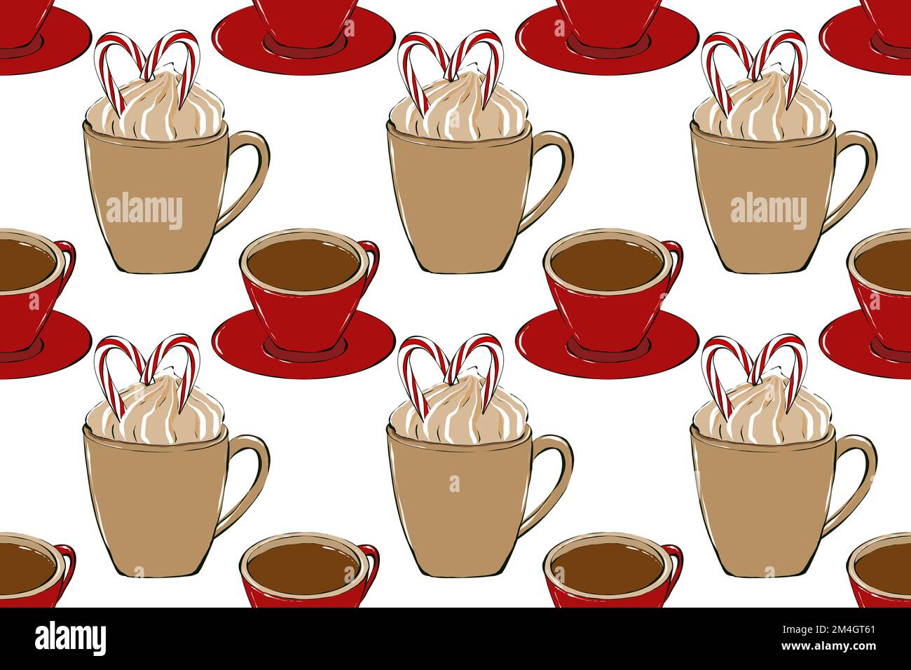 Hot drink seamles pattern. Coffee shop collection. Cups of coffee with ...