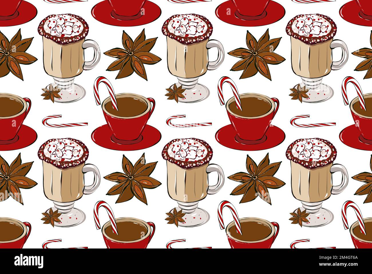Hot drink seamles pattern. Coffee shop collection. Cups of coffee with ...