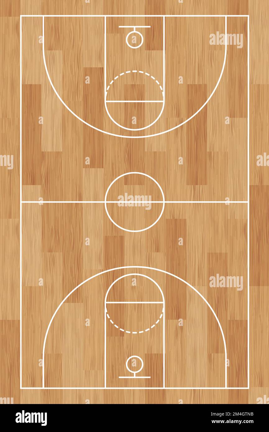 Basketball court. Wooden floor. background painted with line and basket ...