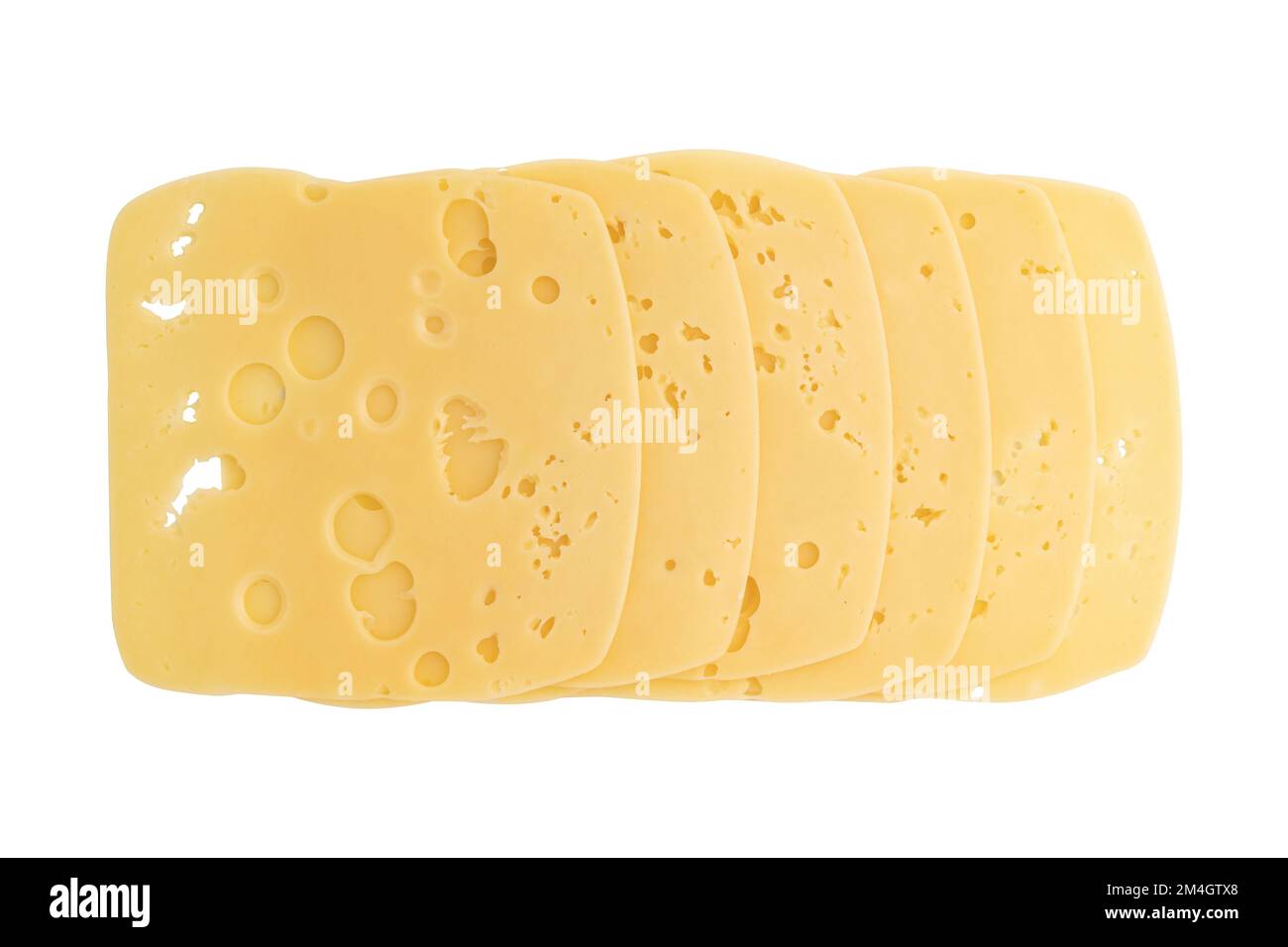 cheese slices isolated on white background, pieces of sliced gouda ...