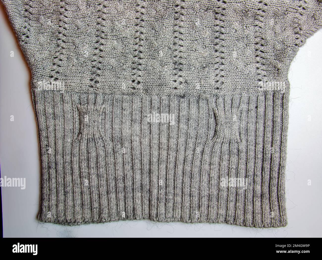 Gray knitted handmade sweater background. The texture of the surface of ...