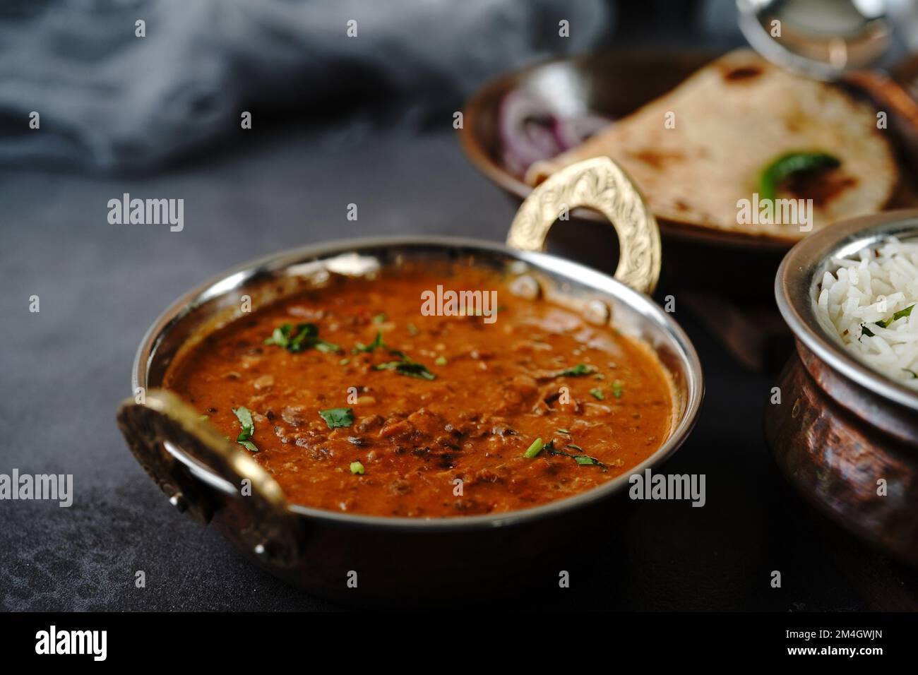 Dal Makhani served with rice and roti - Indian vegetarian meal Stock ...
