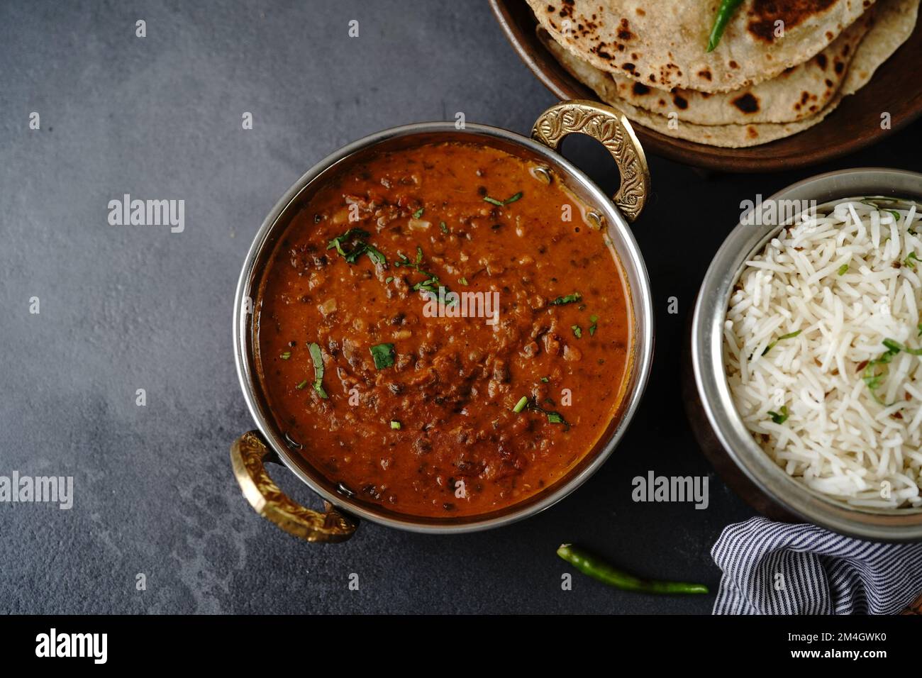 Dal Makhani served with rice and roti - Indian vegetarian meal Stock ...