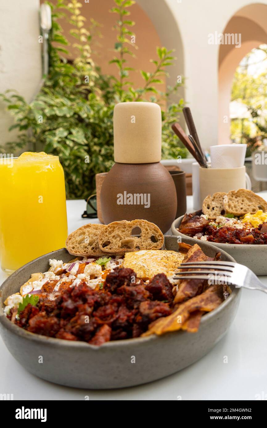 pork rinds, toasted bread and orange juice for breakfast, in the ...