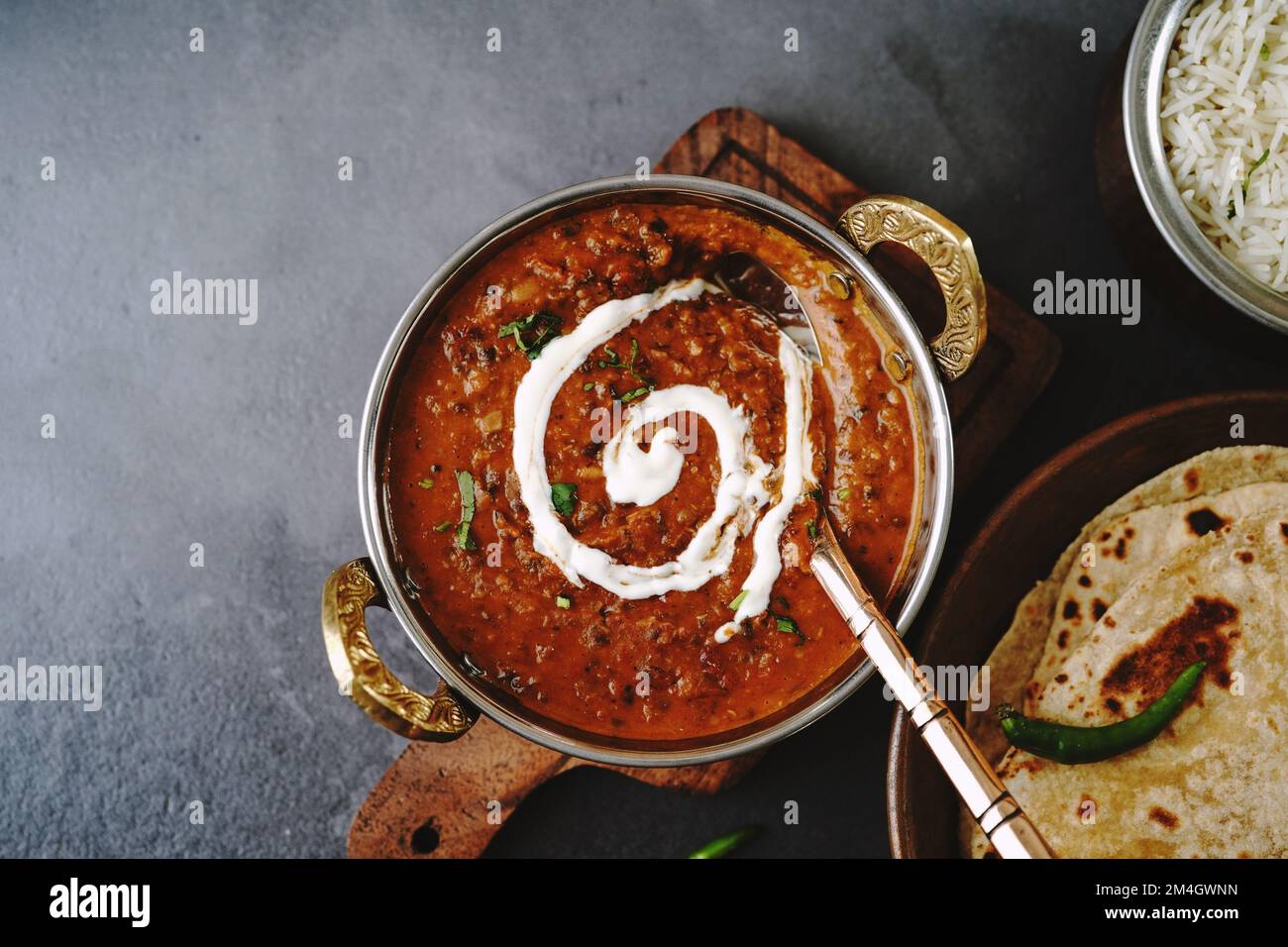 Dal Makhani served with rice and roti - Indian vegetarian meal Stock ...