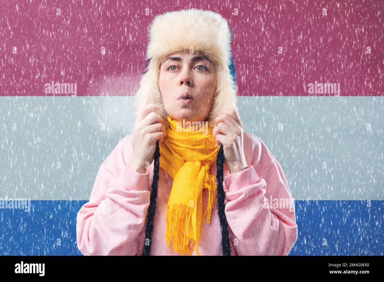 The energy crisis in Europe. A Dutch woman in a hat and scarf is ...