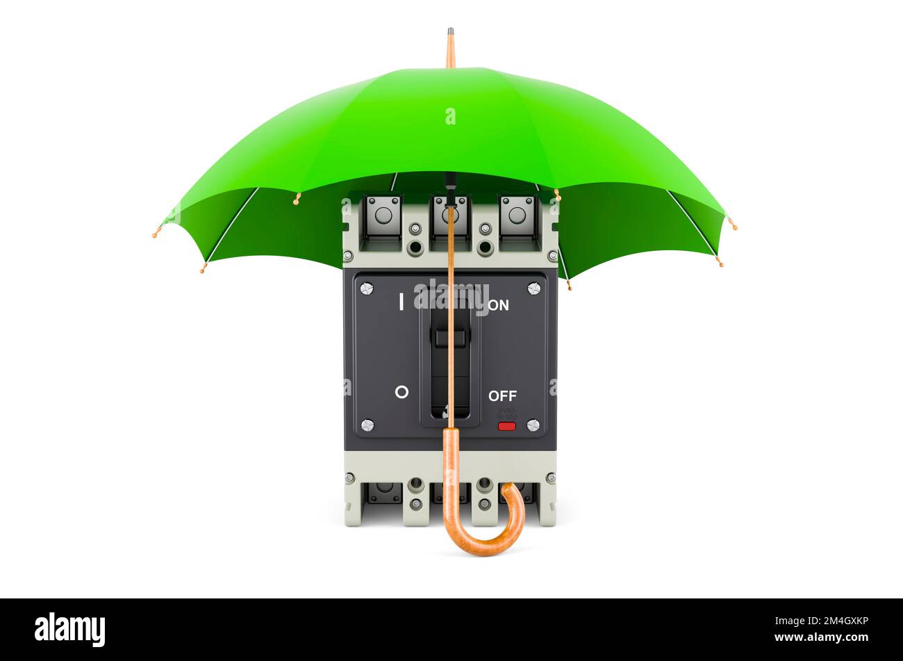 Circuit breaker under umbrella, 3D rendering isolated on white ...
