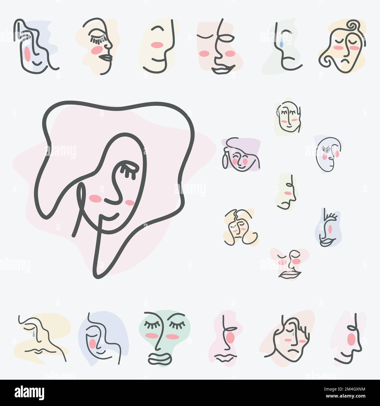 Abstract Women Face Line Art Symbol Set Stock Vector Image And Art Alamy