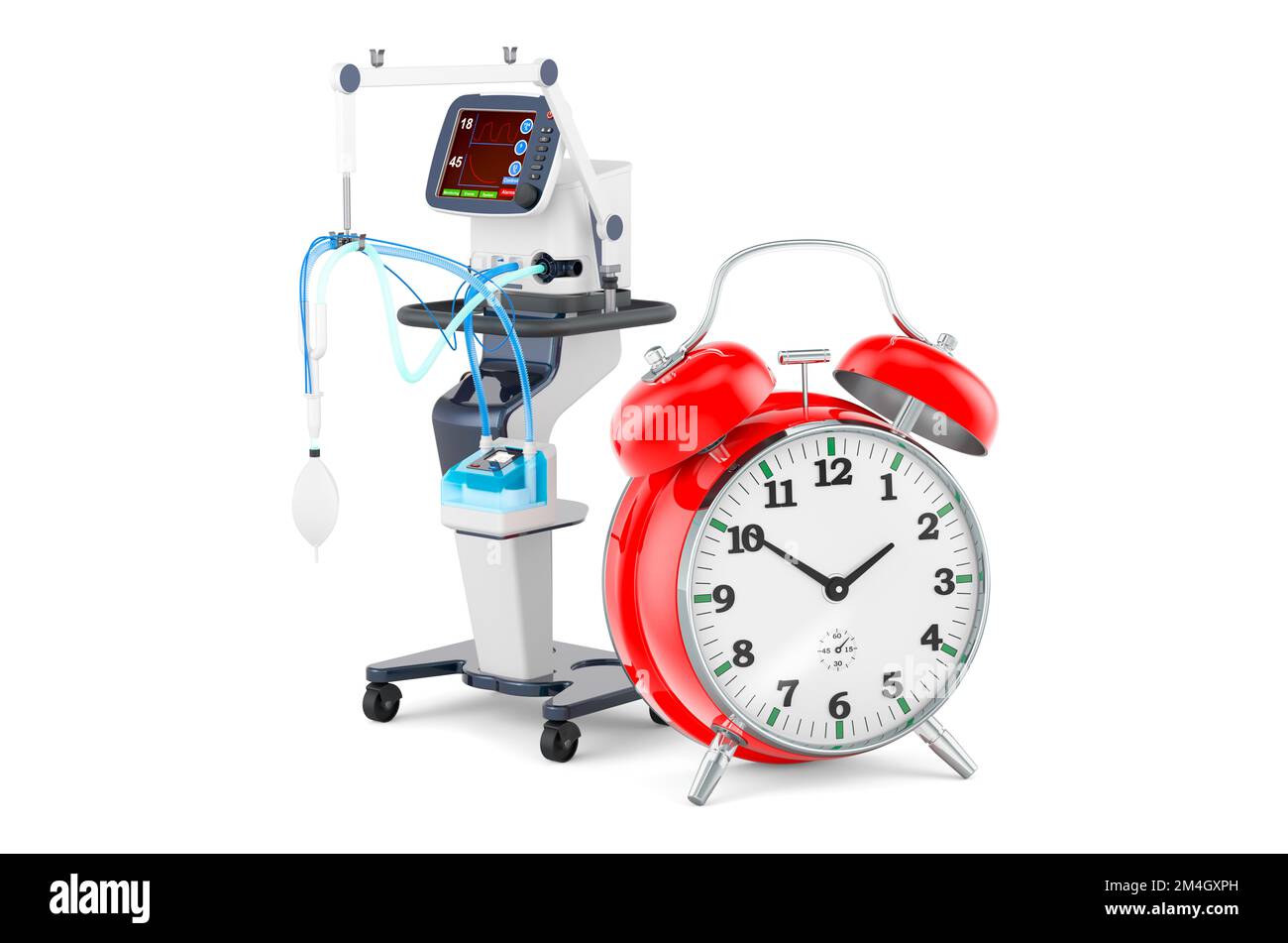Ventilator for artificial ventilation, ICU with alarm clock, 3D ...