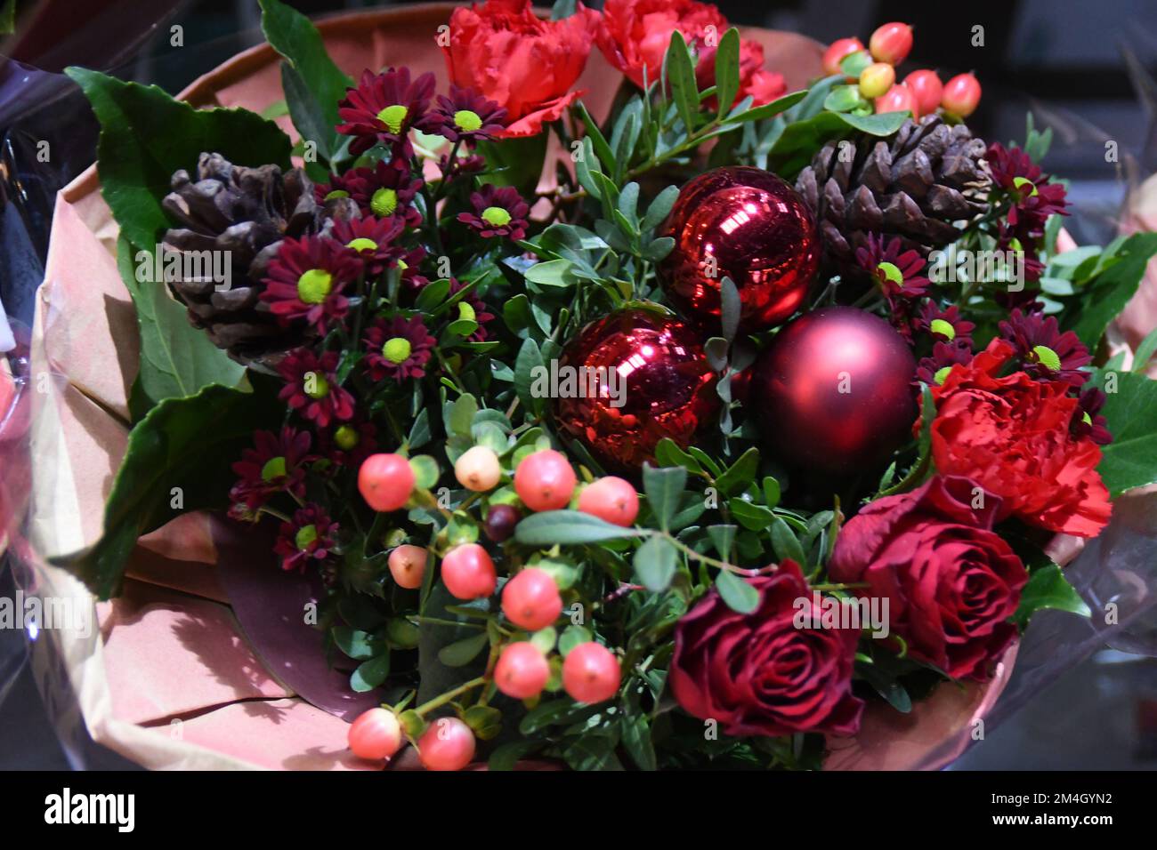 Copenhagen/Denmark/09 December 2022/Flower bouquets display for sale in ...