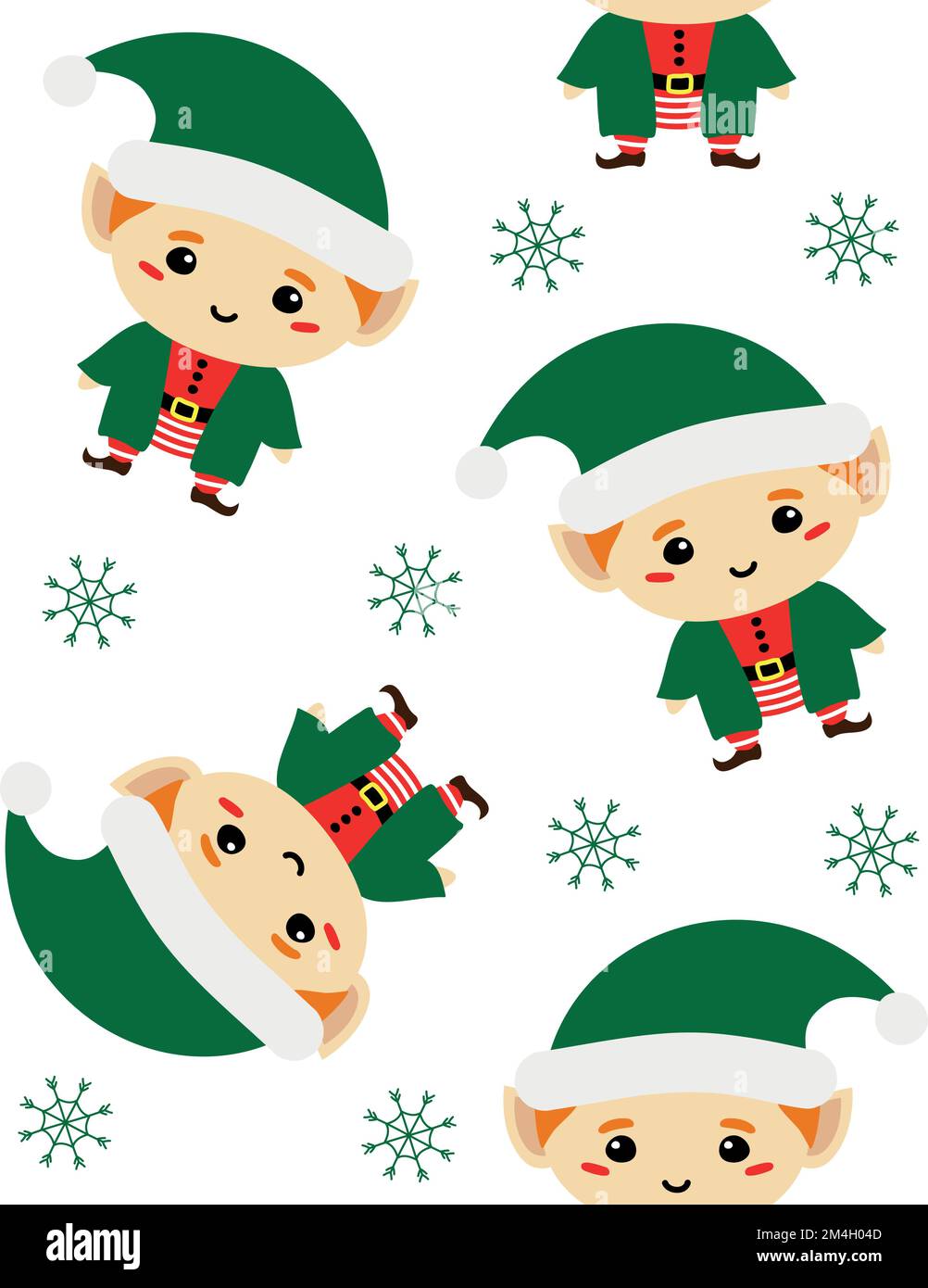 Vector seamless pattern of flat hand drawn Santa elf isolated on white ...