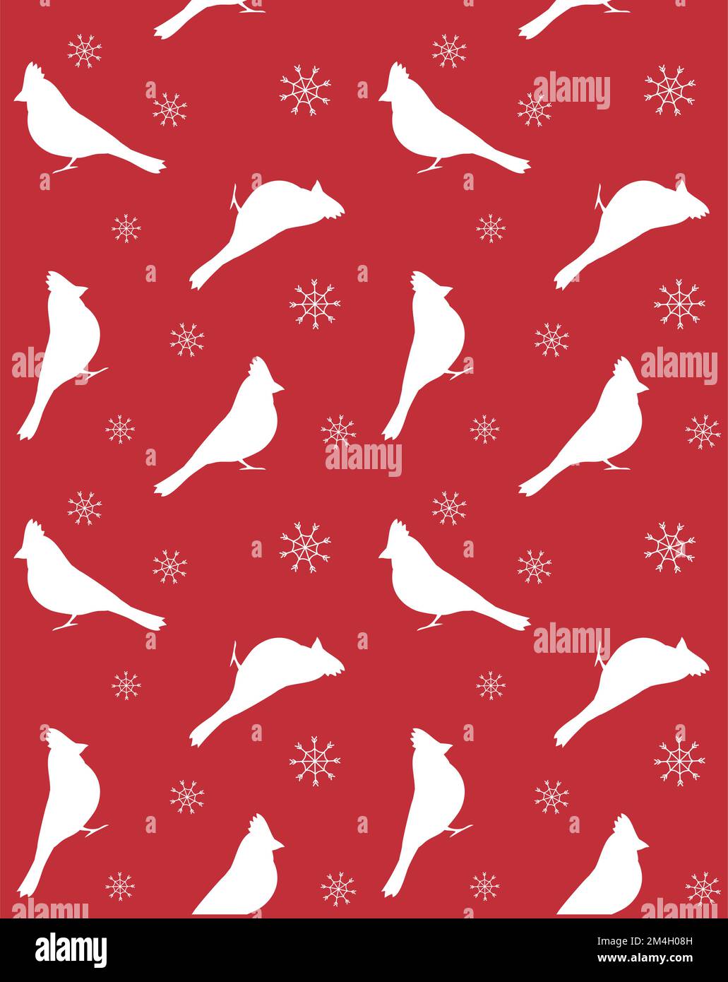 Vector seamless pattern of red cardinal bird and snowflakes silhouette ...