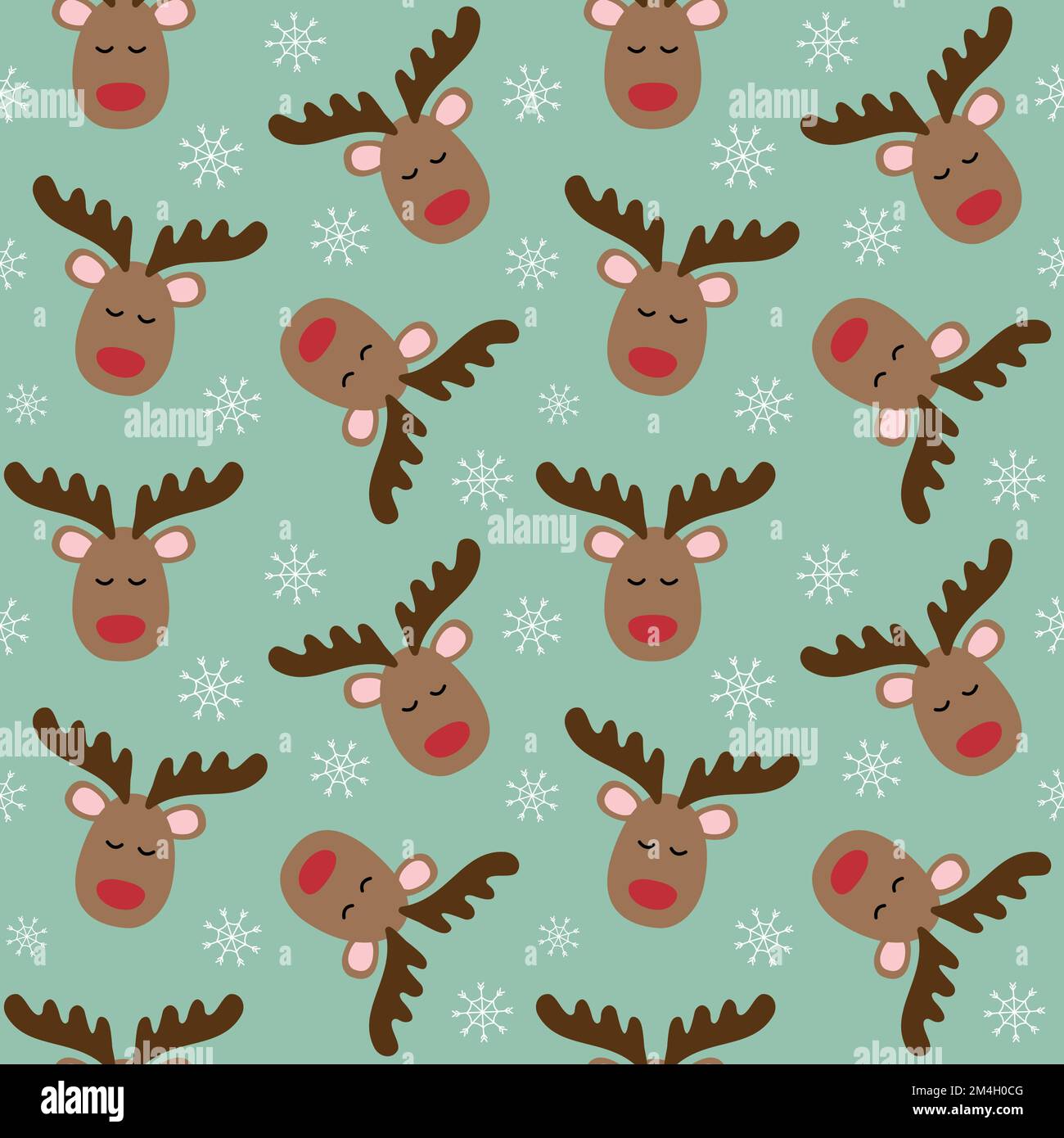Vector seamless pattern of flat hand drawn Christmas deer face isolated ...